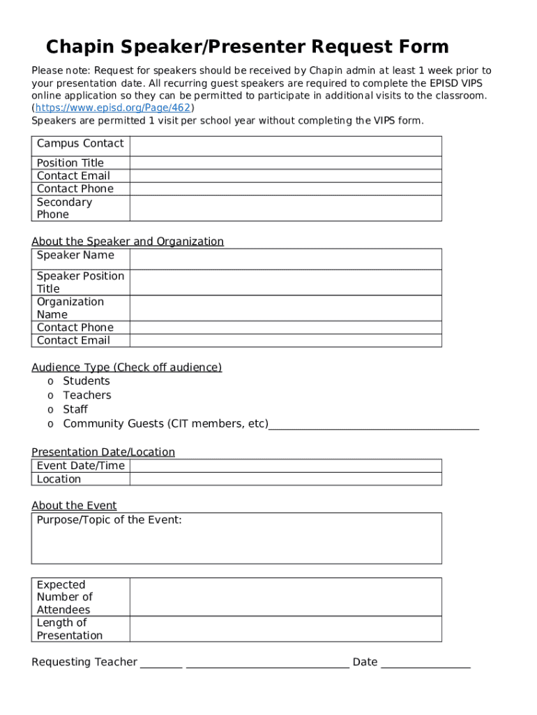 Chapin Speaker/Presenter Request Doc Template | pdfFiller