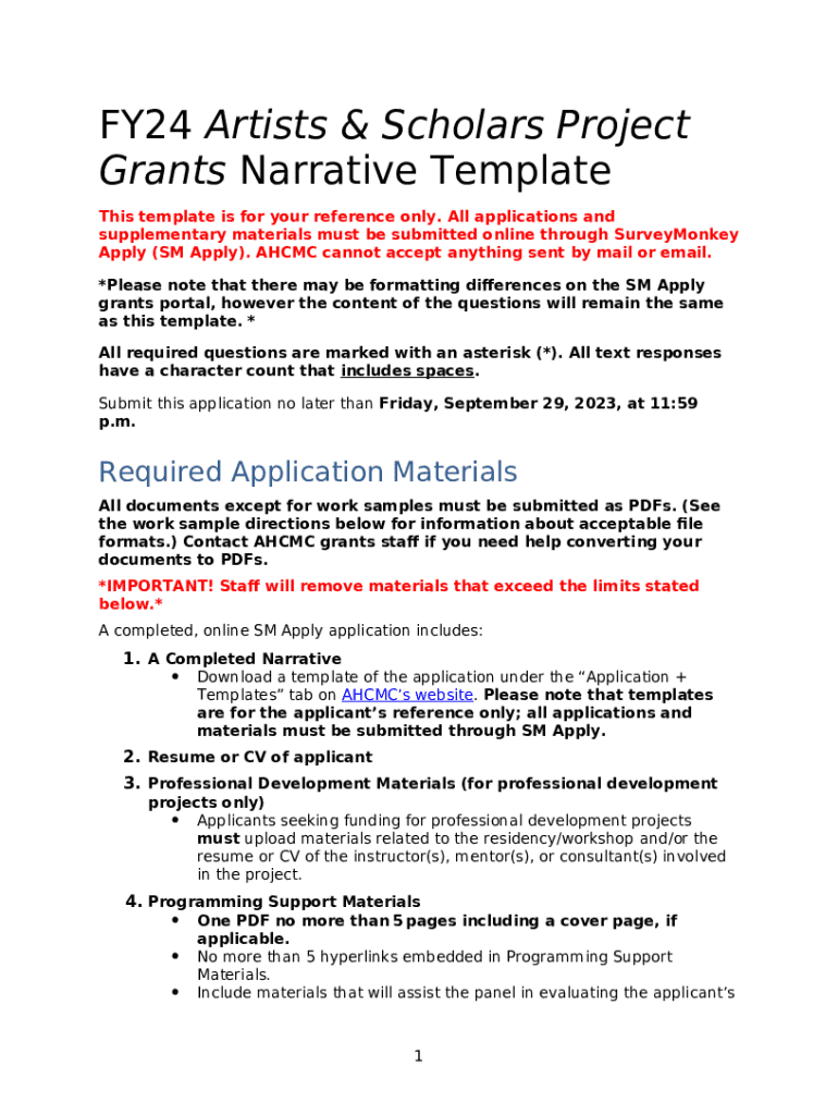 FY24 Artists & Scholars Project Grants Narrative Template Doc Template ...