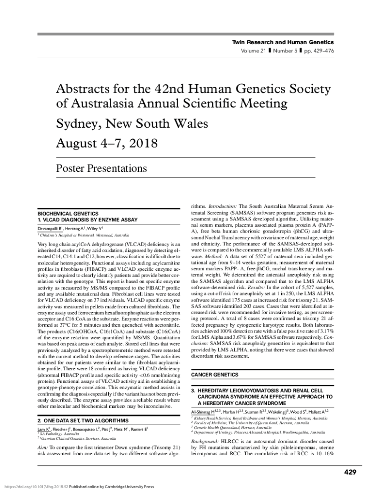Fillable Online Abstracts for the 42nd Human Genetics Society of ...