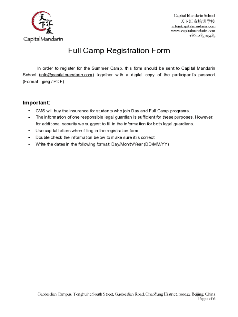 Fillable Online Full-Camp-Registration-Form.pdf Fax Email Print - pdfFiller