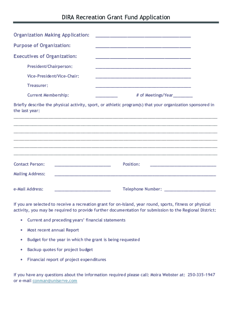 Fillable Online COMMUNITY HALL OPERATIONS GRANT APPLICATION Fax Email Print - pdfFiller
