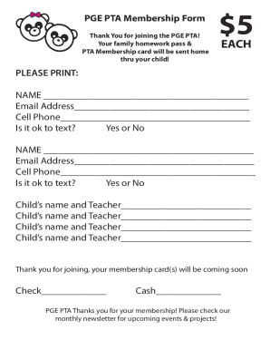 Fillable Online Membership Form PTA, PTSA, PTO Printable Template ...