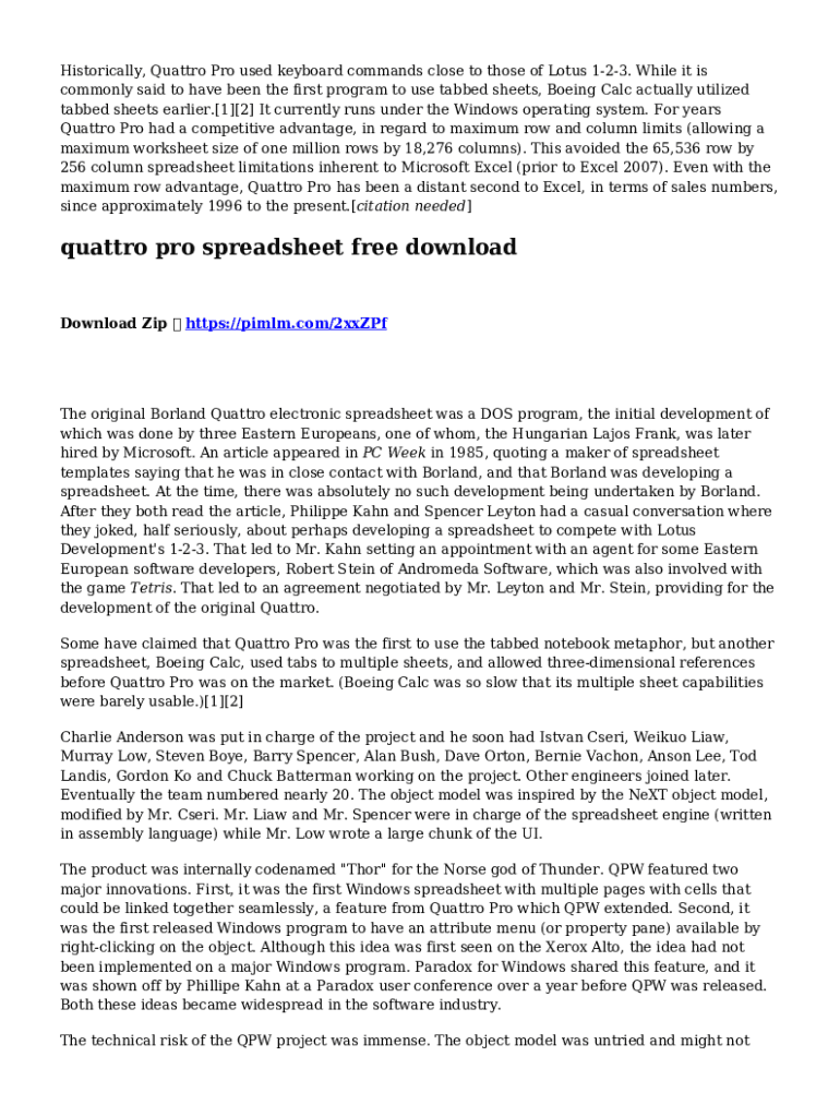 Fillable Online Which was a better spreadsheet, Quattro Pro or Lotus ...