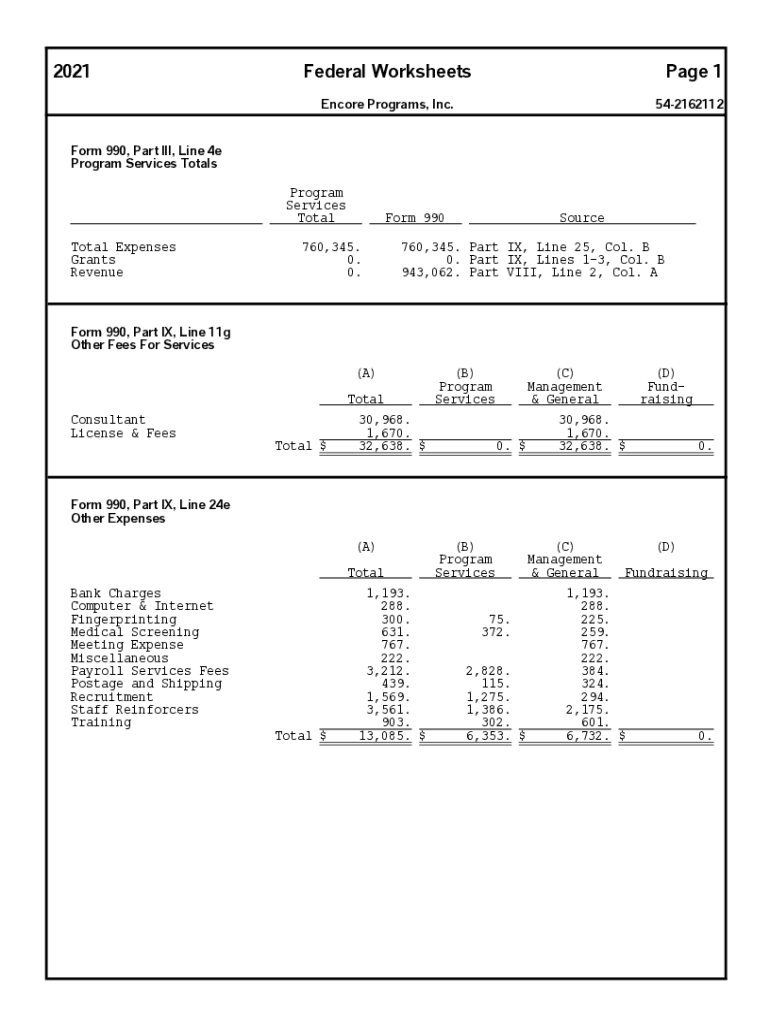 Fillable Online 2021 Federal Worksheets Page 1 Fax Email Print - pdfFiller