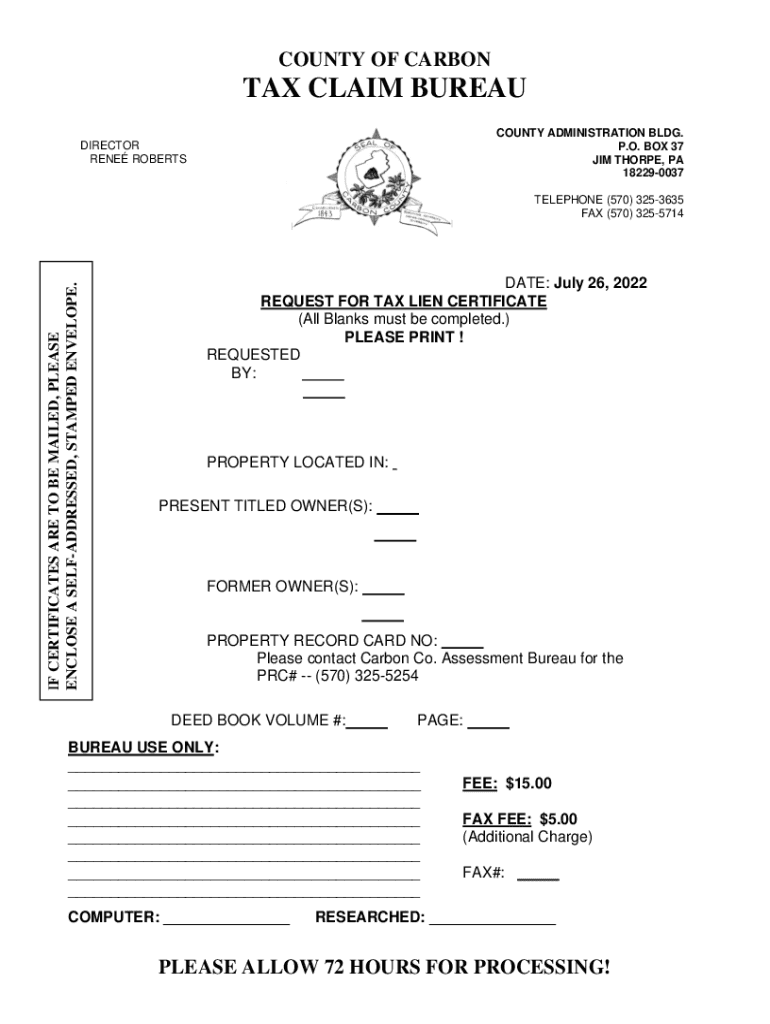 Fillable Online Carbon County Tax Claim Bureau Revised 1/12/2024 Fax ...