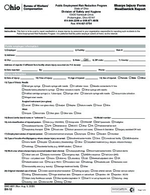 Fillable Online Sharps Injury Form Needlestick Report - Ohio University ...