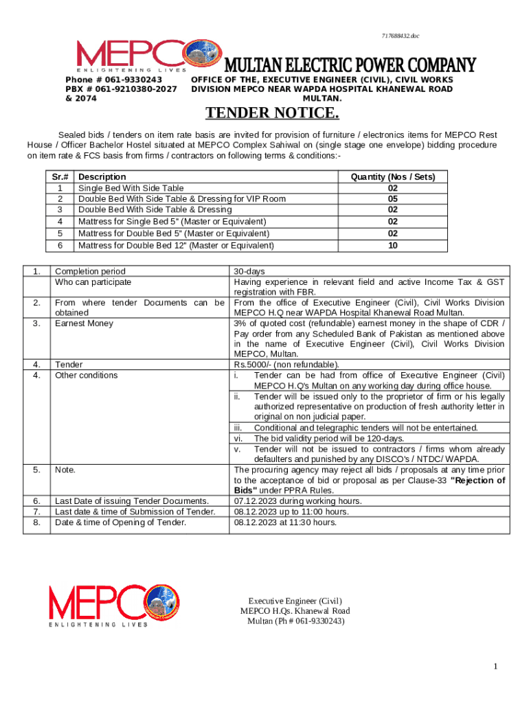 Sealed bids / tenders on item rate basis are invited for provision of ...