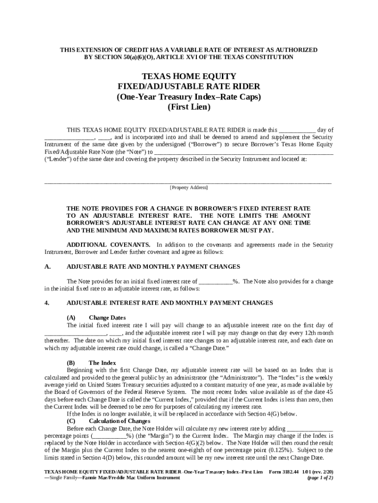 TEXAS HOME EQUITY NOTE (Fixed RateSecond Lien) Doc Template | pdfFiller