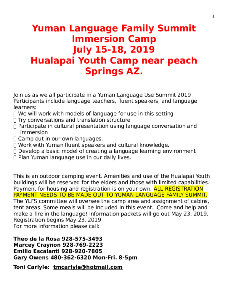 Yuman Language Family Summit Immersion Camp July 15-18 ... Doc Template ...