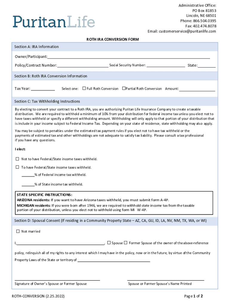 Fillable Online Roth IRA conversion request Fax Email Print - pdfFiller