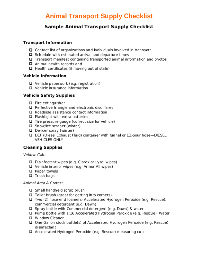 Sample Animal Relocation Report and Checklists Doc Template | pdfFiller