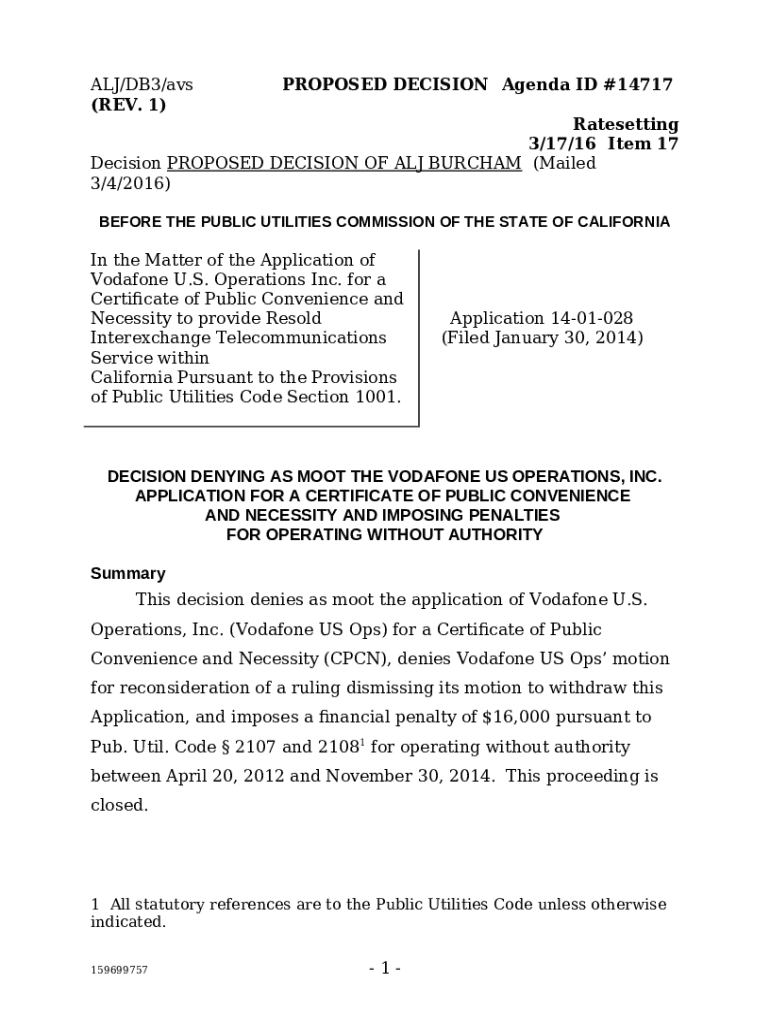 - 1 - ALJ/DB3/avs PROPOSED DECISION Agenda ID # ... - docs cpuc ca Doc Template | pdfFiller