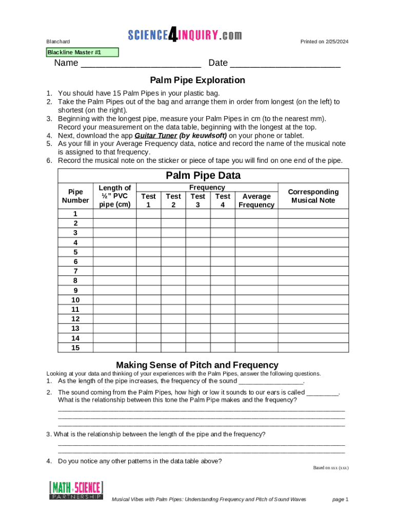 S4ILesson Making Music Palm Pipes Worksheet - Name Doc Template | pdfFiller
