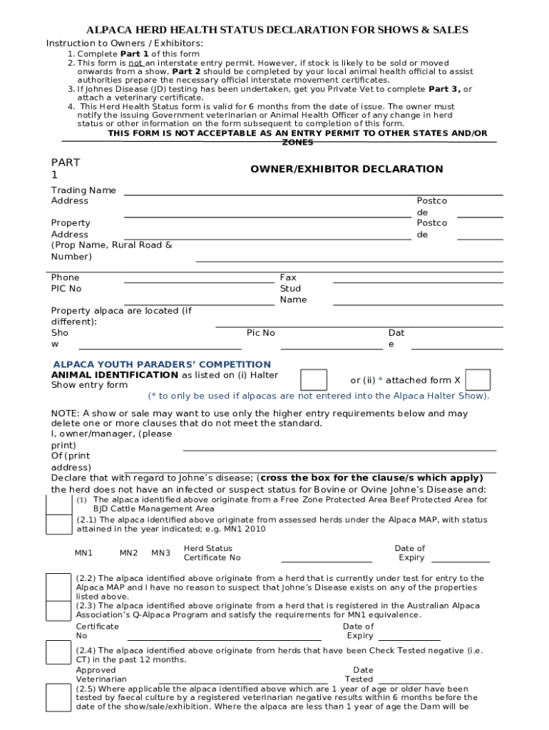 attachment to owner/exhibitor declaration Doc Template | pdfFiller