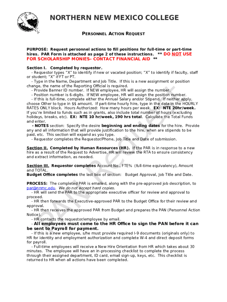 Personnel Action Request (PAR) Procedure Doc Template | pdfFiller