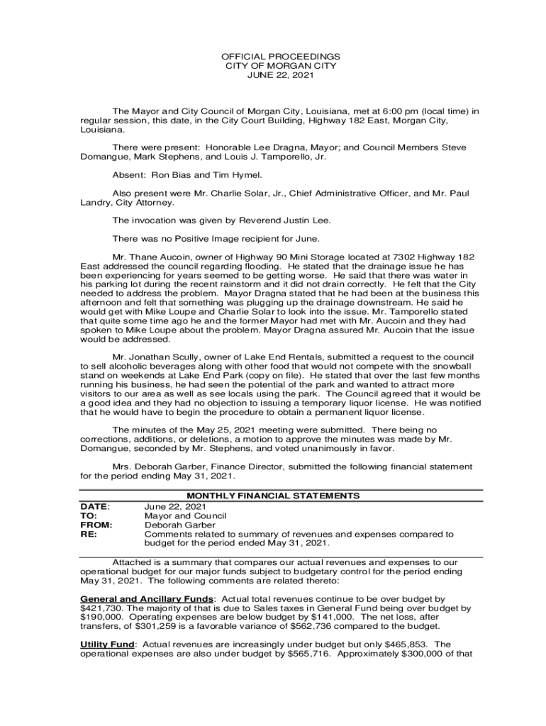 Fillable Online There were present: Honorable Lee Dragna, Mayor; and ...