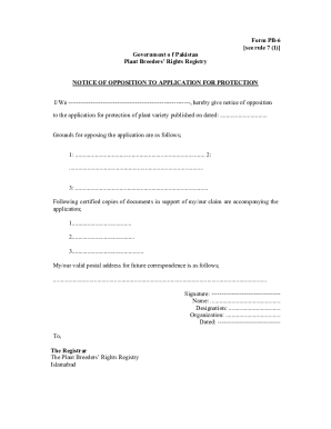 Fillable Online PB-6 Notice of Opposition to Application for Protection ...