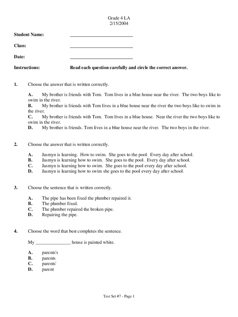 Fillable Online Forward Exam Practice Test Grade 4 Fax Email Print ...