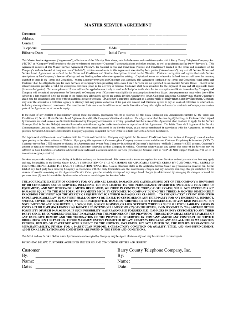 Fillable Online This Master Service Agreement (Agreement) is entered into this Fax Email Print ...