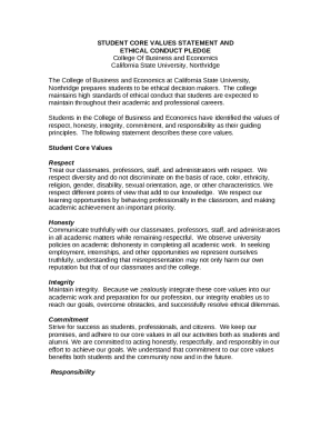 STUDENT CORE VALUES STATEMENT AND ETHICAL ... Doc Template | pdfFiller