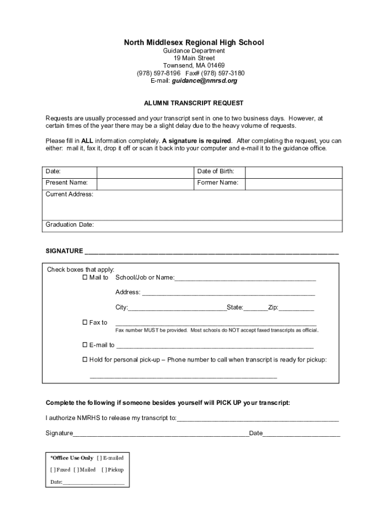 Fillable Online Alumni Transcript Request.pdf Fax Email Print - pdfFiller
