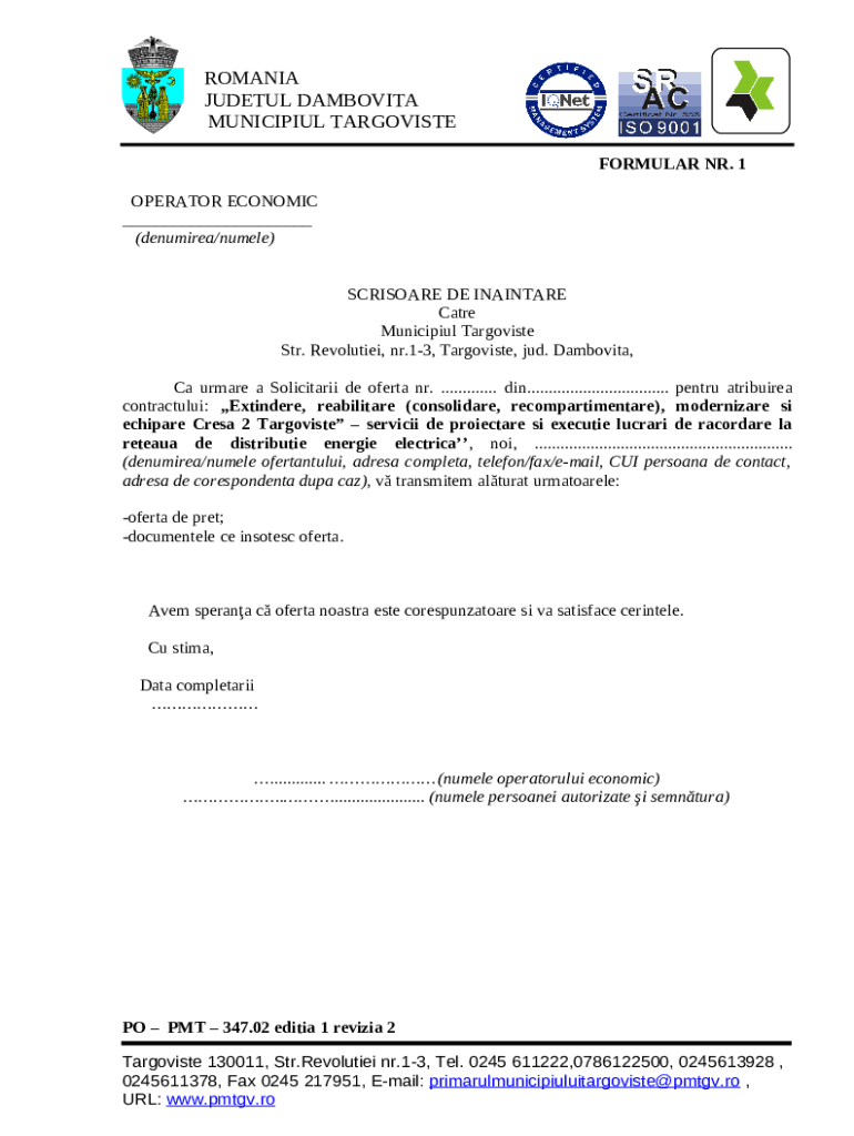 SCRISOARE DE NAINTARE ular nr. 2 Doc Template | pdfFiller