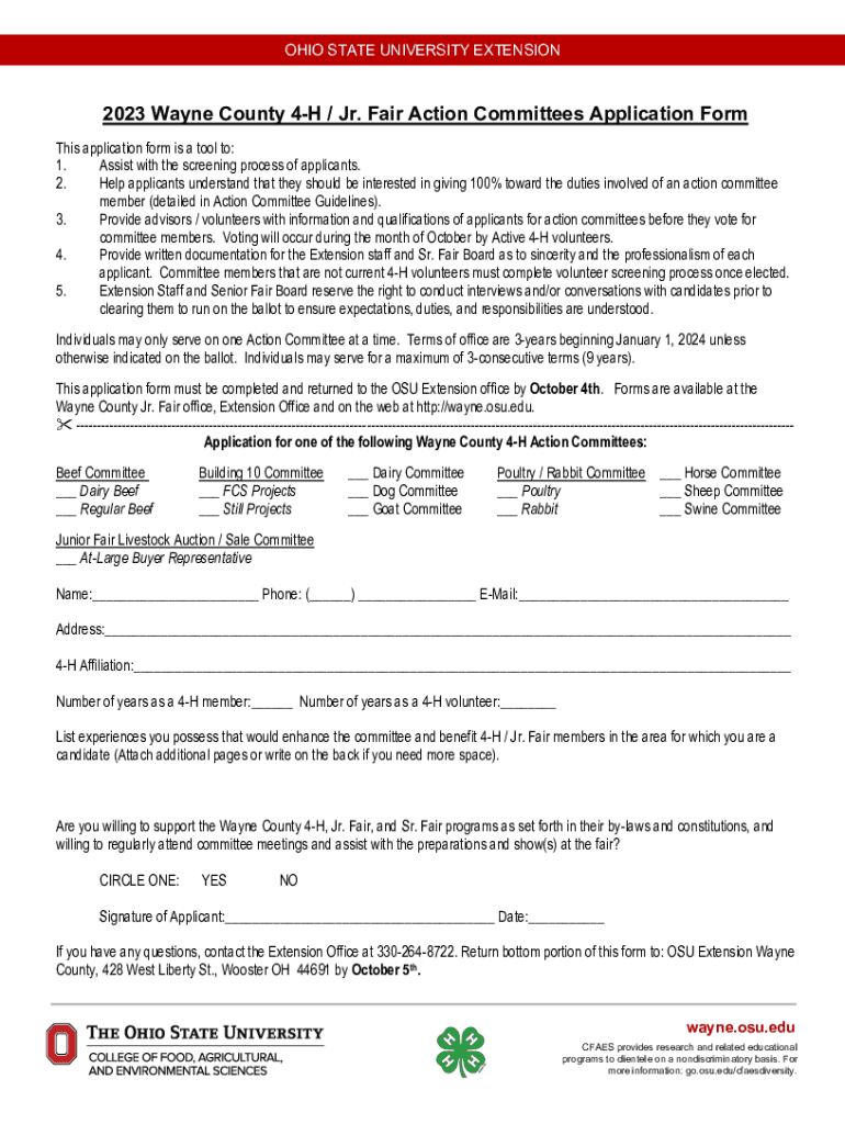 Fillable Online wayne osu 2022 4-H Advisory Committee Application Form ...