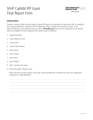 Fillable Online SFHP CalAIM IPP Grant Final Report Form Fax Email Print - pdfFiller