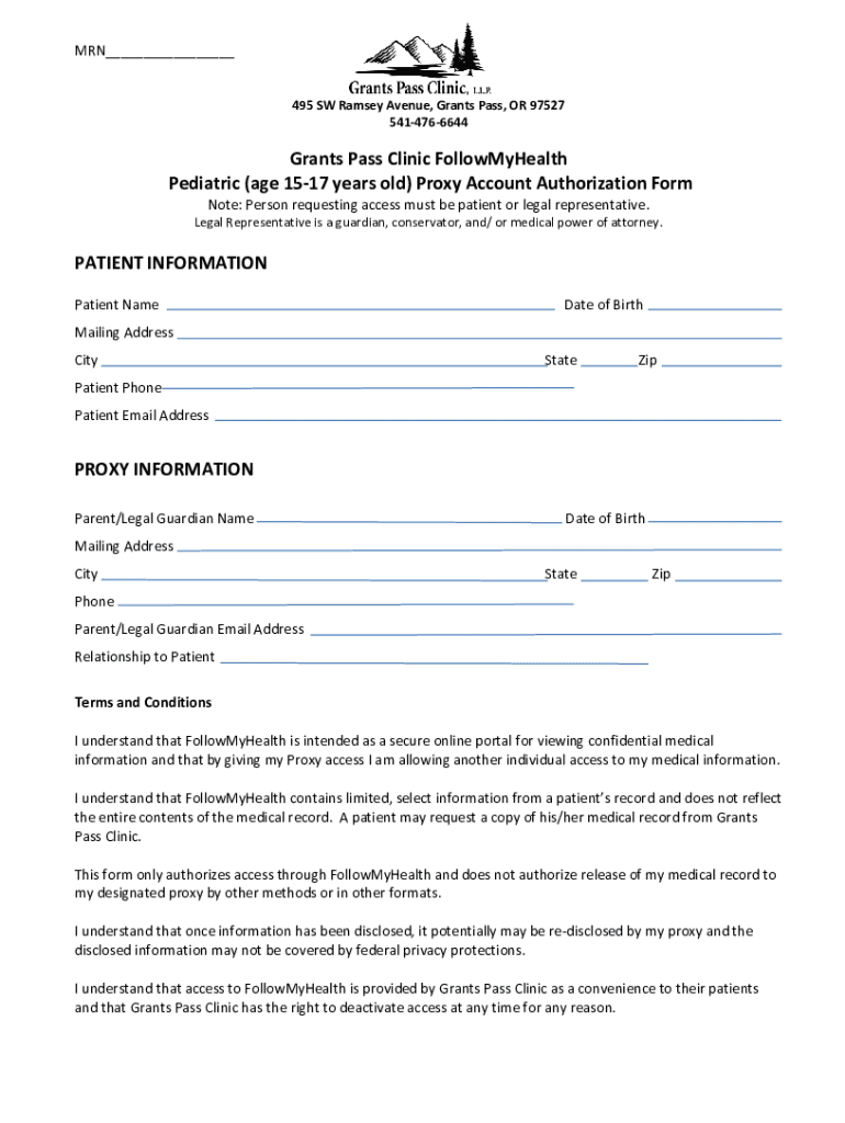 Fillable Online Patient Portal Proxy Access Authorization Form Fax Email Print - pdfFiller