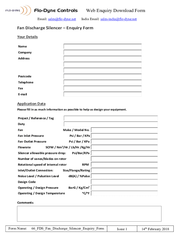 Remplissable En Ligne Fan Discharge SilencerEnquiry Form Fax Email ...