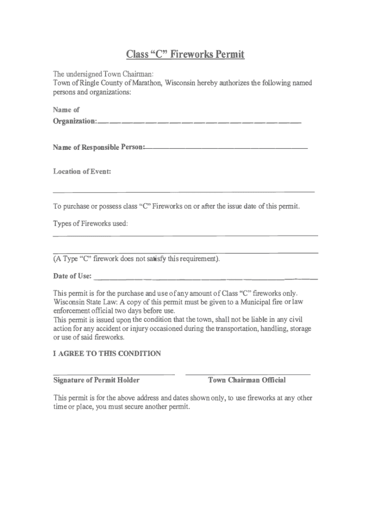 Fillable Online Class "C" Fireworks Permit Fax Email Print - pdfFiller