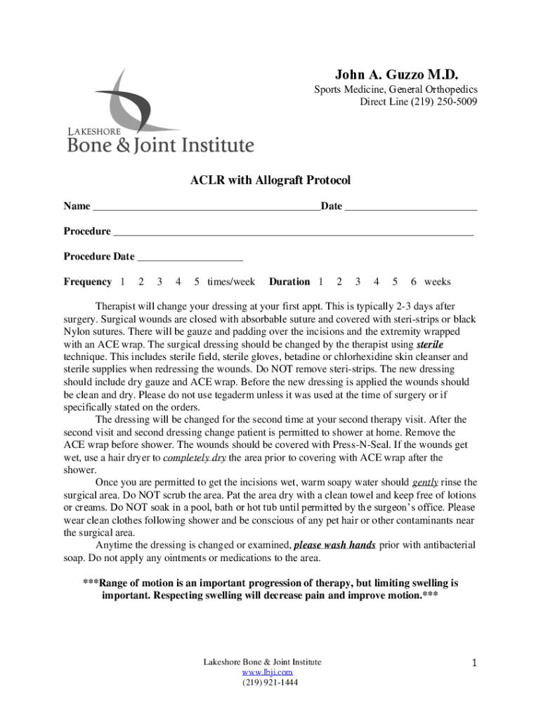 Fillable Online ACLR Protocol with Quadriceps Tendon Autograft AND ...