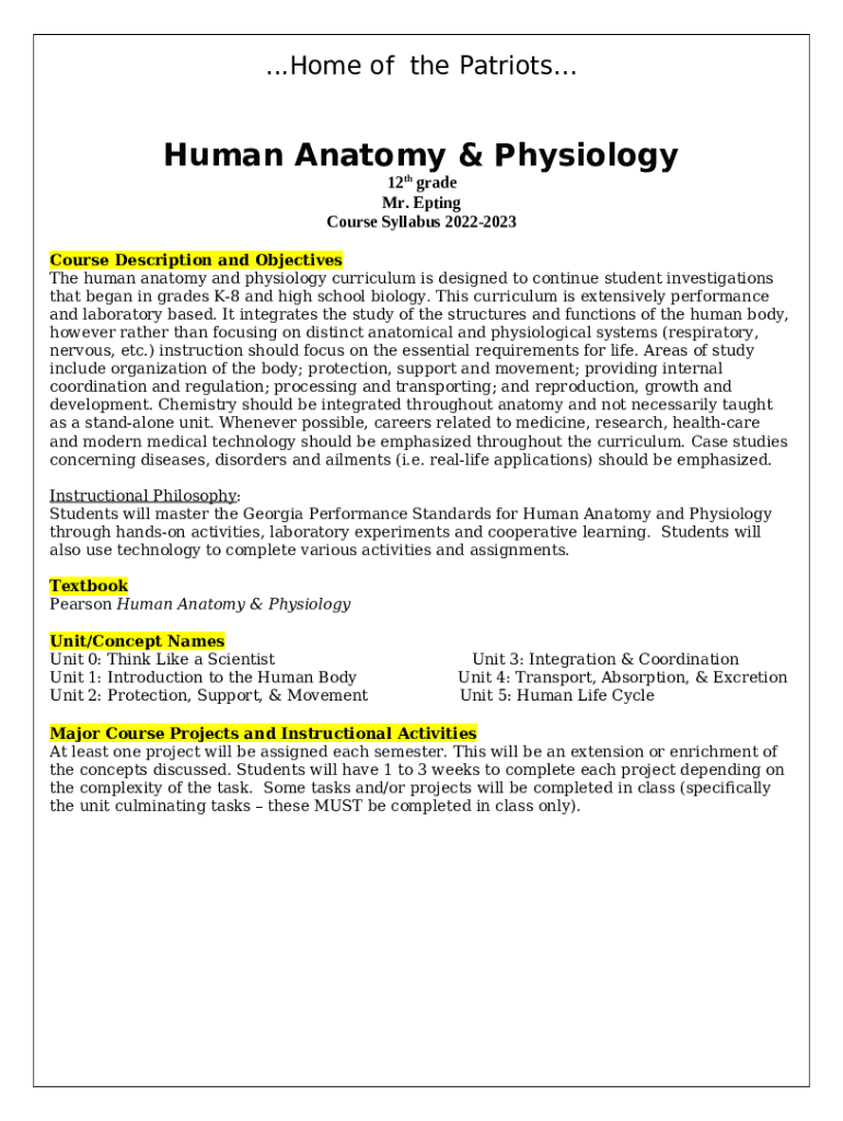 Anatomy and Physiology Curriculum - Full Year of Human ... Doc Template ...