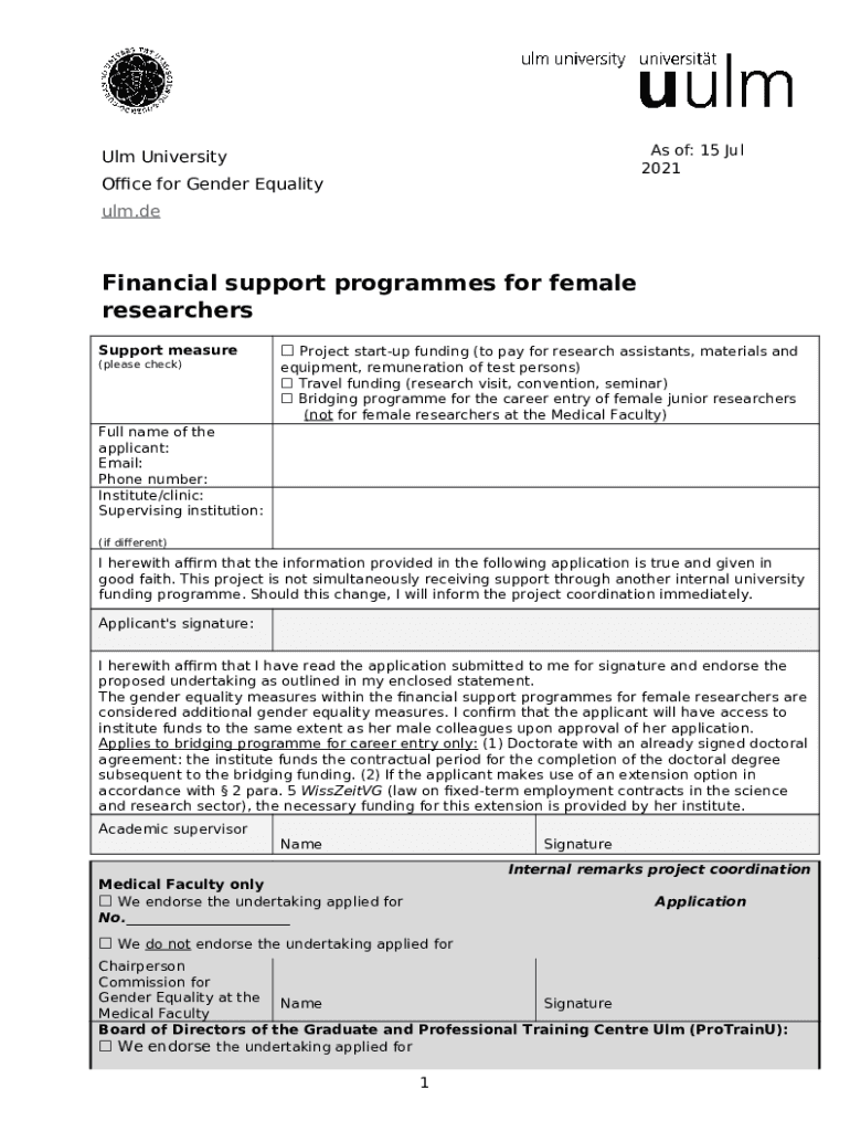 Financial support programmes for female researchers Doc Template | pdfFiller