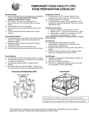 Fillable Online TEMPORARY FOOD FACILITY (TFF) FOOD PREPARATION ... Fax ...