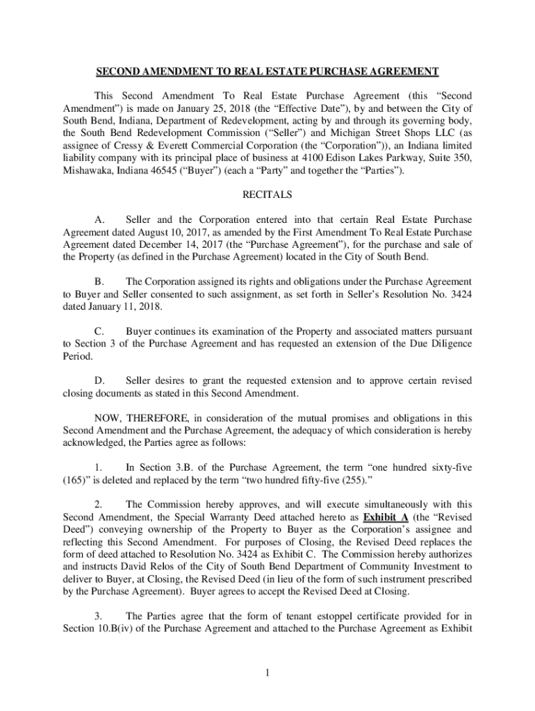 Fillable Online third amendment to real estate purchase agreement ...