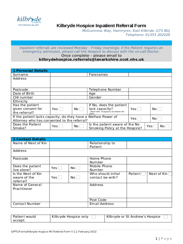 How To Make A Non In-Patient Referral - kilbrydehospice org Doc Template | pdfFiller