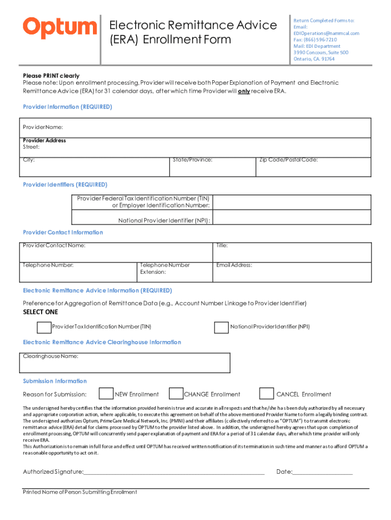 Fillable Online Mercy Physicians Medical Group (NAMM Southern CA) 835 ...