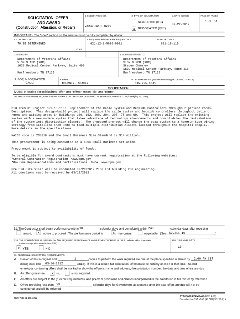 SOLICITATION/CONTRACT A-1 SF 1442 ... Doc Template Doc Template | pdfFiller