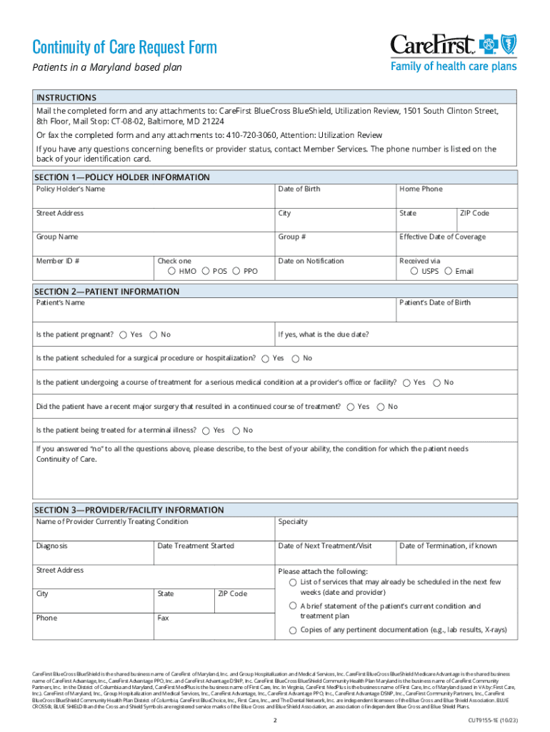 Fillable Online Continuity of Care Instructions and Form. Continuity of ...