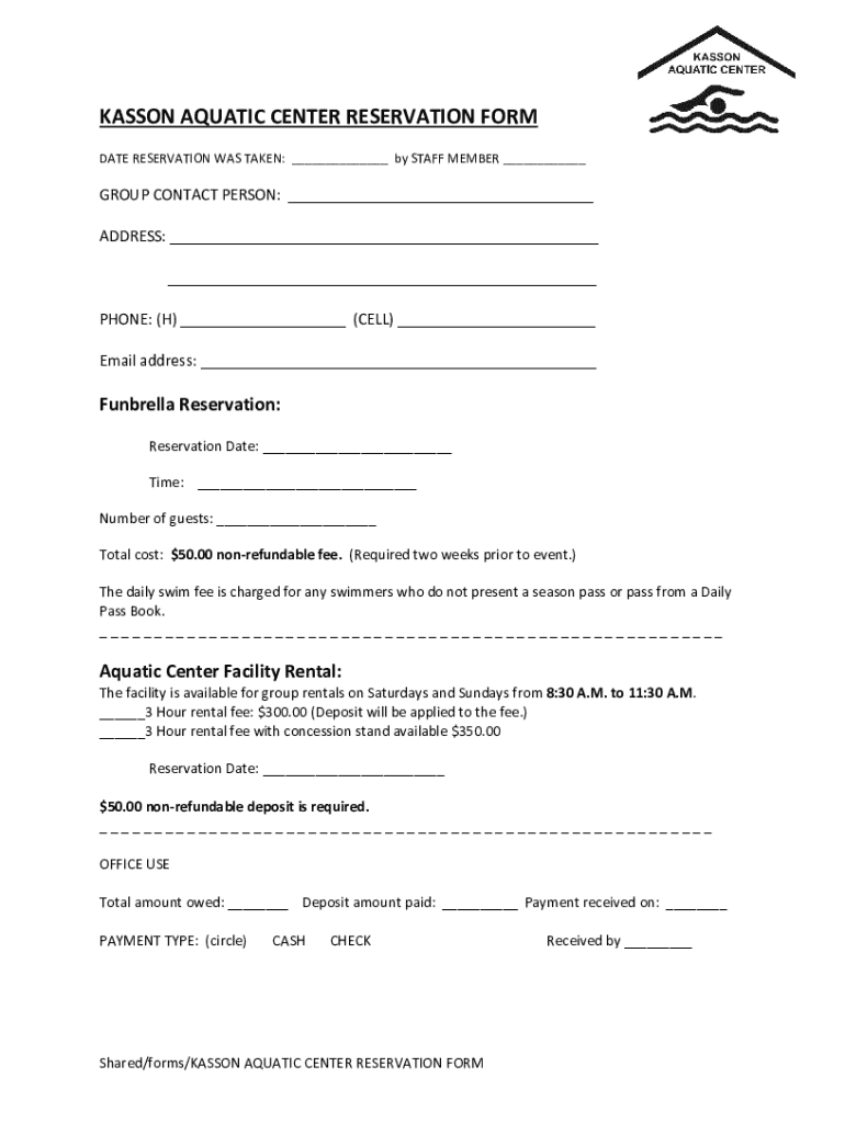 Fillable Online Day Care/Camp Group Reservation Form Fax Email Print - pdfFiller