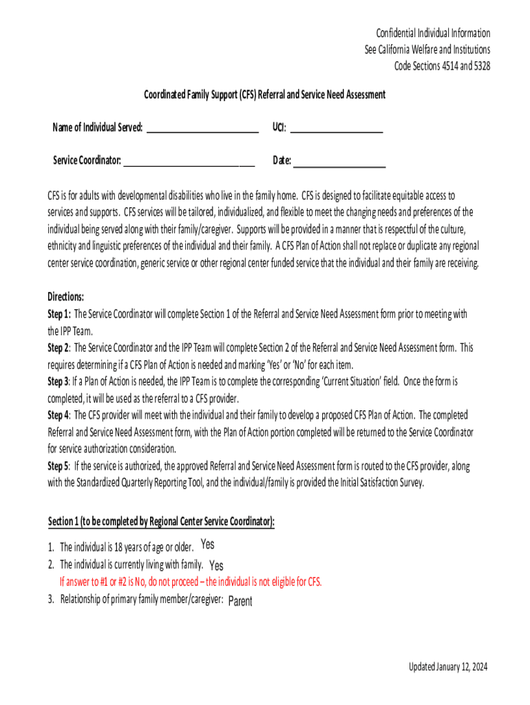 Fillable Online Enclosure C - Coordinated Family Support (CFS) Referral ...