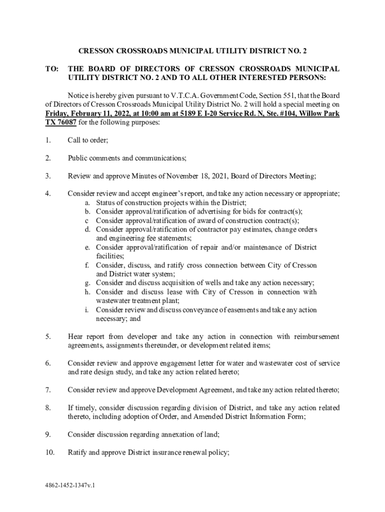 Fillable Online notice of utility bond election, utility refunding ...