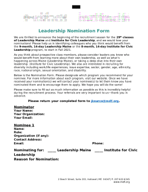 Leadership Development Institute Nomination Doc Template | pdfFiller