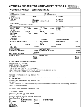 Fillable Online appendix a, shelter product data sheet, revision c Fax ...