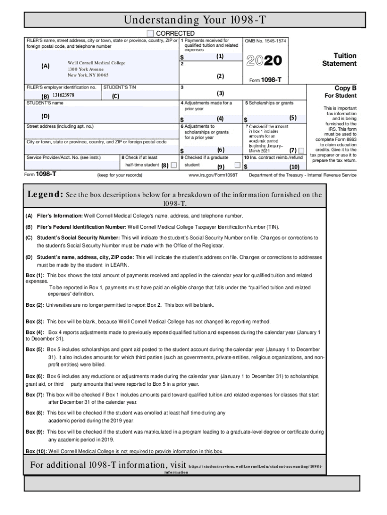 Fillable Online studentservices weill cornell Understanding the 1098-T ...
