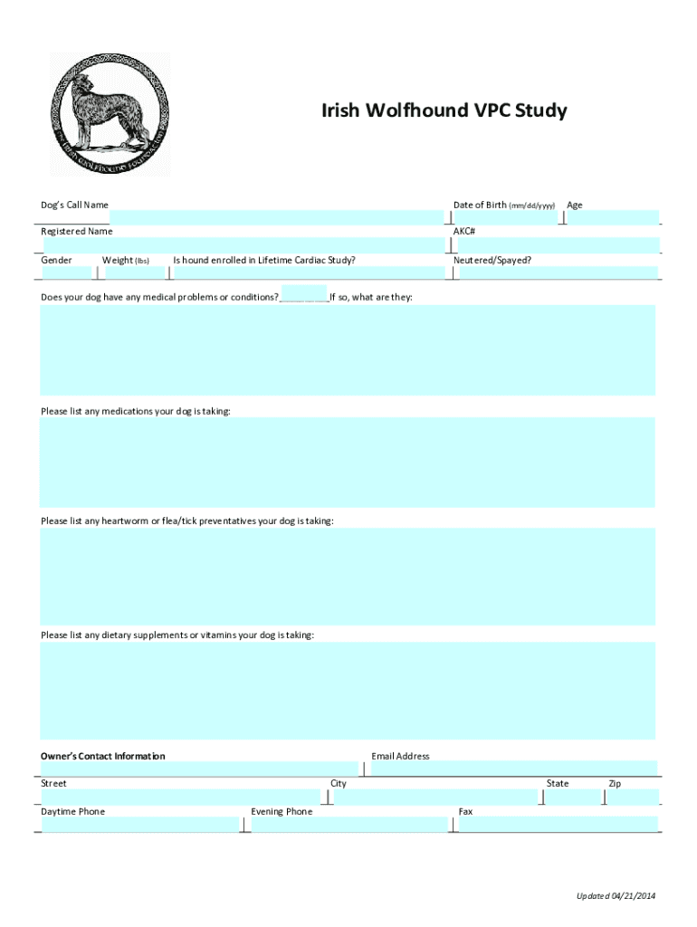 Fillable Online Pedigree analysis of atrial fibrillation in Irish wolfhounds ... Fax Email Print ...