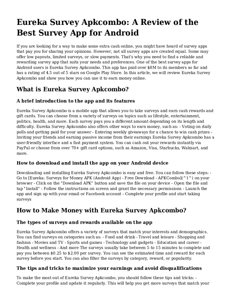 Fillable Online Eureka: Earn money for surveys - Apps on Google Play ...