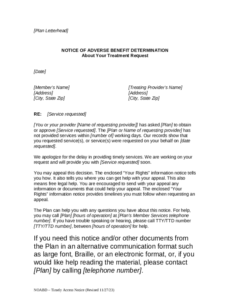 NOABD-Timely-Access-Notice Doc Template | pdfFiller