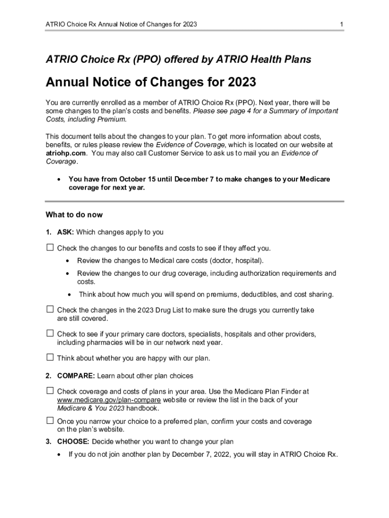 Fillable Online ATRIO Choice Rx (PPO) offered by ATRIO Health Plans ...